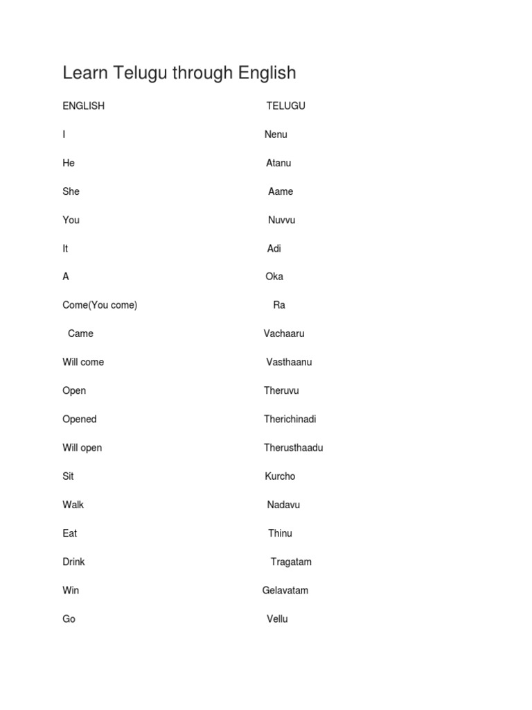 Learn Telugu Through English | PDF
