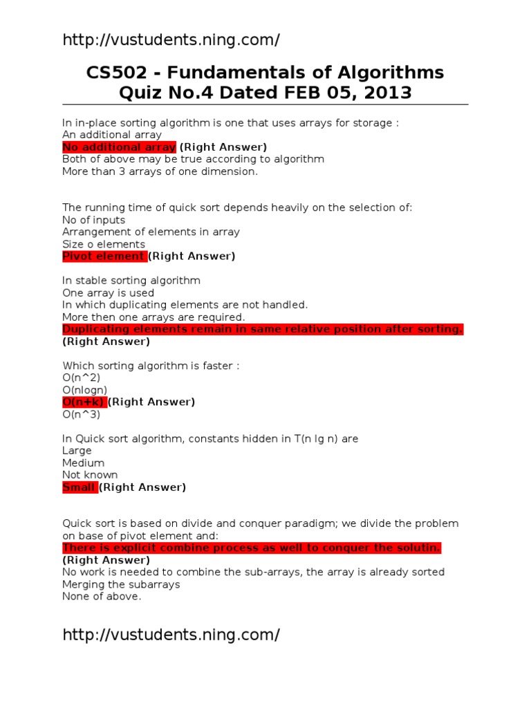 CS502 Quiz Solved For Final Term Preparation | PDF | Time Complexity | String (Computer Science)