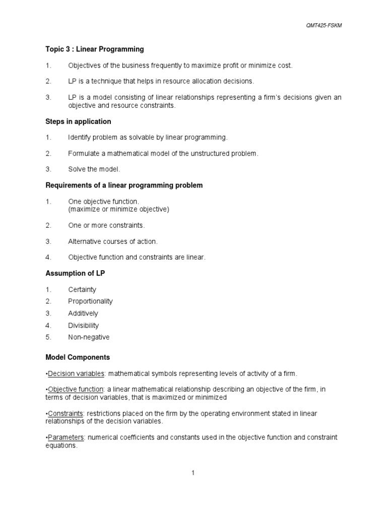 Chapter 3 Linear Programming | PDF | Linear Programming | Mathematical ...