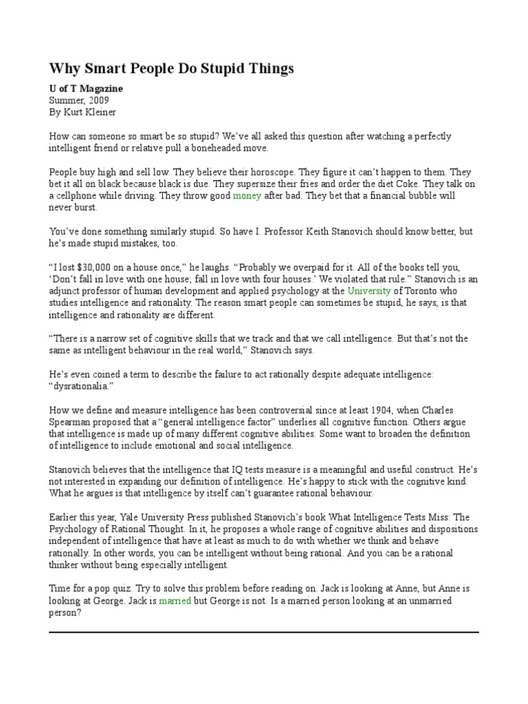 Why Smart People Do Stupid Things | PDF | Intelligence | Intelligence ...