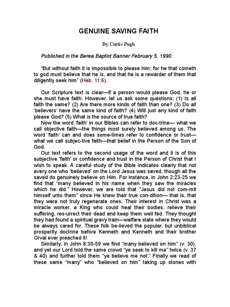 Genuine Saving Faith | PDF | Faith | Grace In Christianity