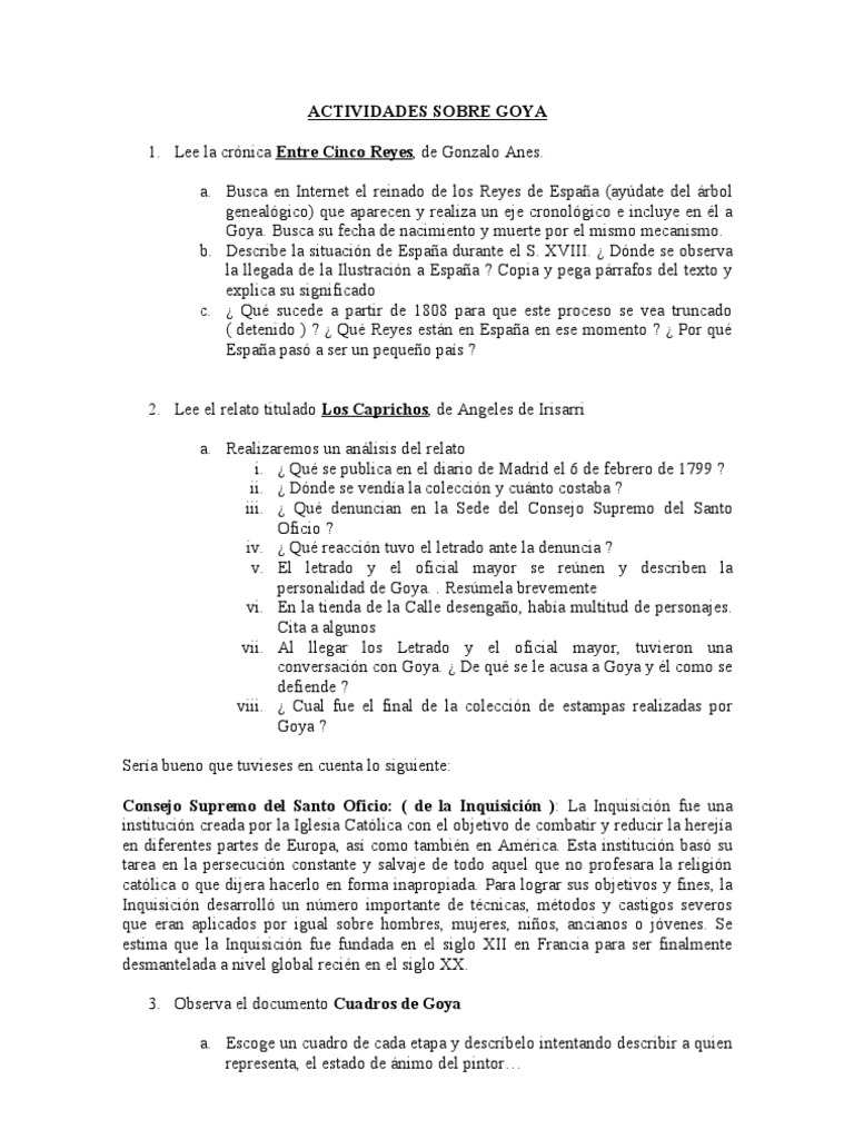 Actividades de Análisis sobre Goya | PDF | Viajes y turismo | Historia