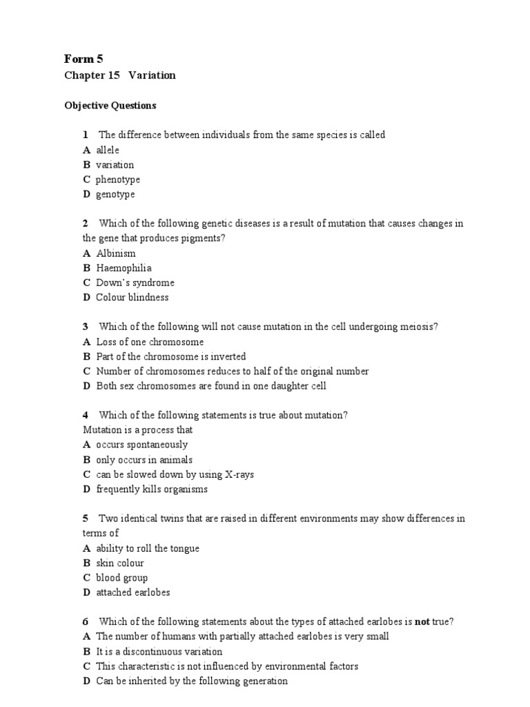Biology Form 5 Final Chapter Question | PDF | Mutation | Gene