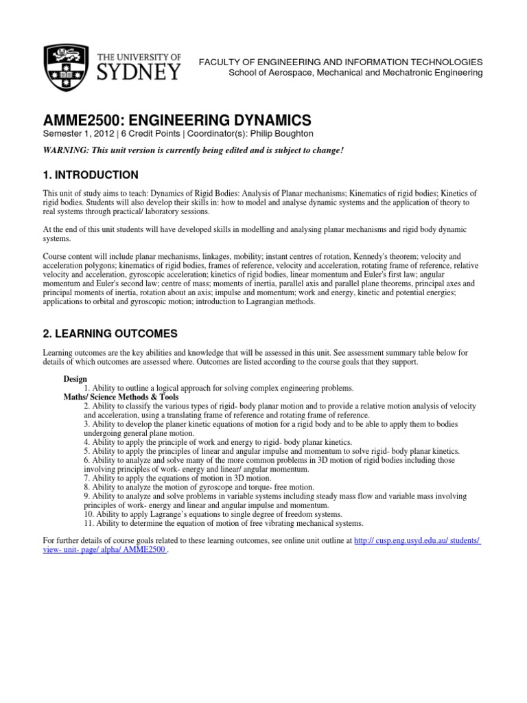 AMME2500 Unit of Study Outline | PDF | Rotation Around A Fixed Axis | Rotation
