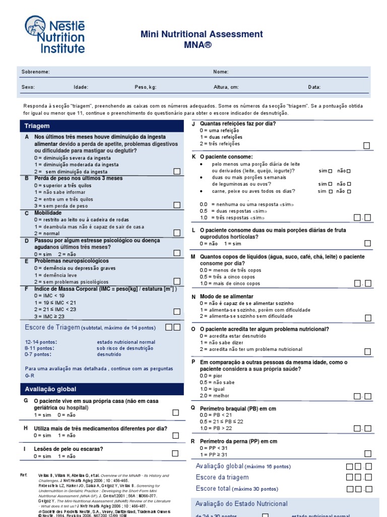 MNA Portuguese | PDF | Índice de massa corporal | Comidas e bebidas