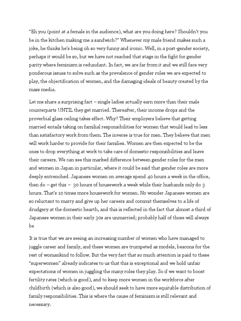 Speech On Feminism | PDF | Feminism | Gender Studies