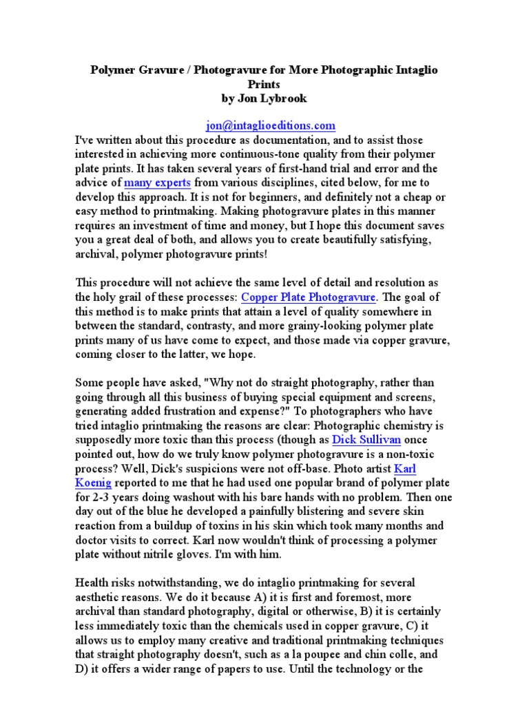 Polymer Gravure | PDF | Printmaking | Exposure (Photography)