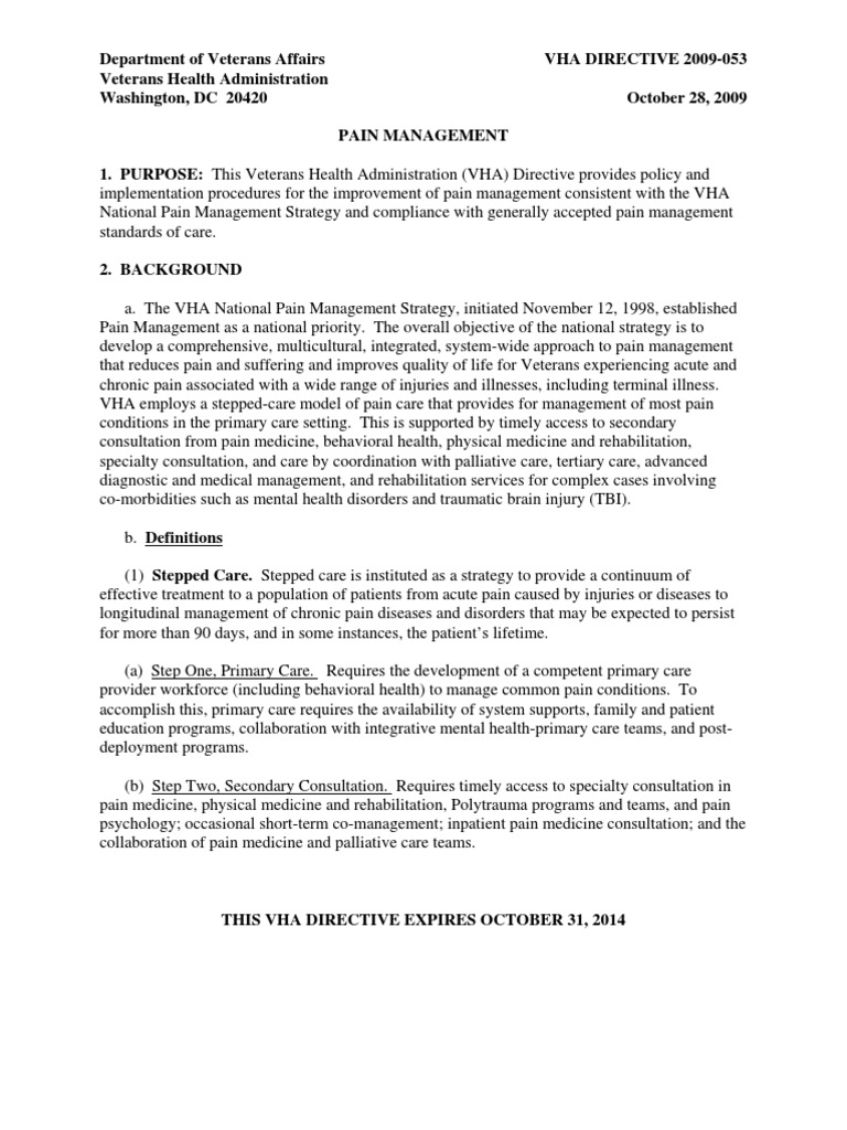 VHA Pain Directive | PDF | Pain Management | Palliative Care
