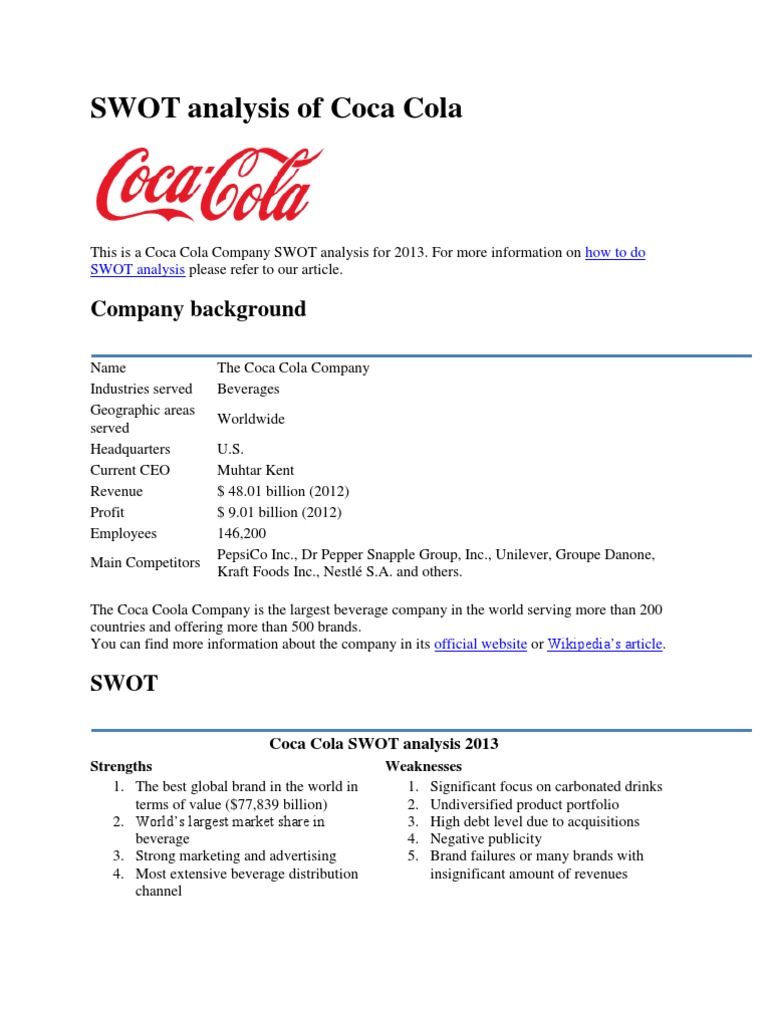 SWOT Analysis of Coca Cola | PDF