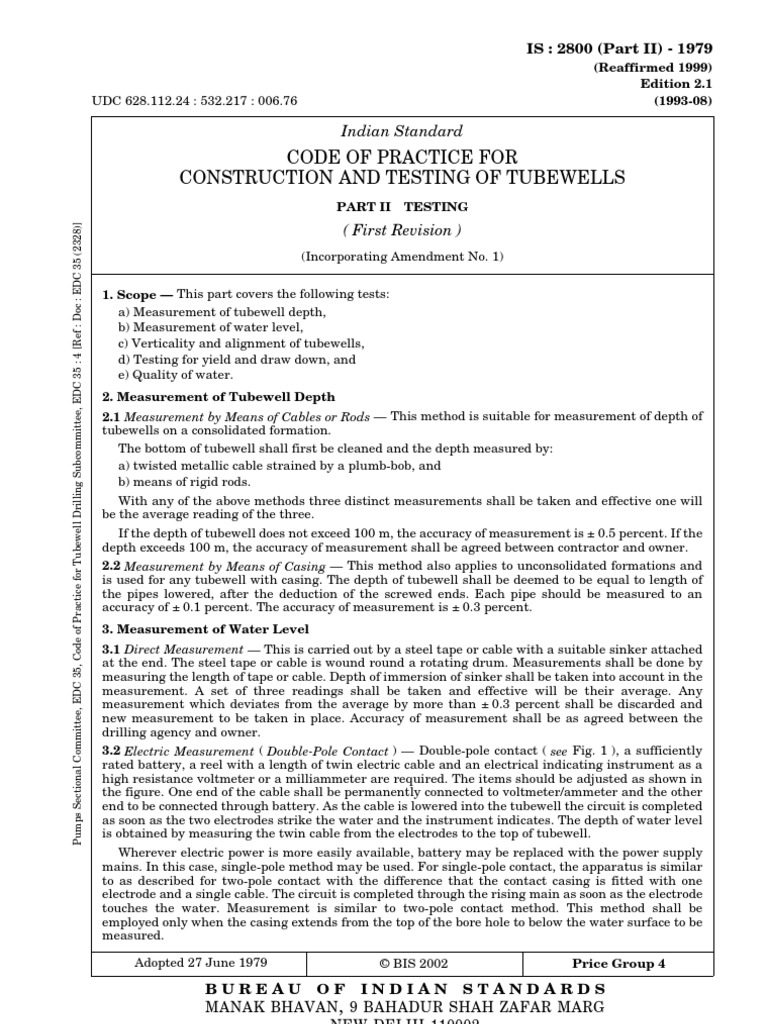 IS-2800 - 2 Tube Well IS Code | PDF | Pump | Pipe (Fluid Conveyance)