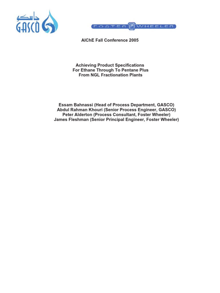 Achieving Product Specifications For Ethane Through To Pentane Plus From NGL Fractionation ...