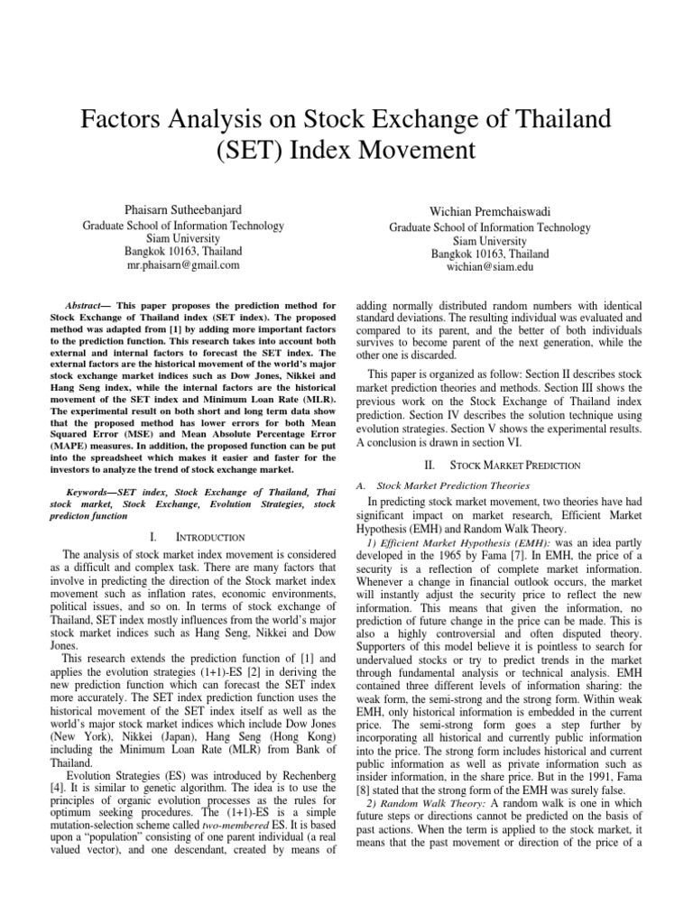 SET Index Prediction Methodology | PDF | Technical Analysis | Stock Market