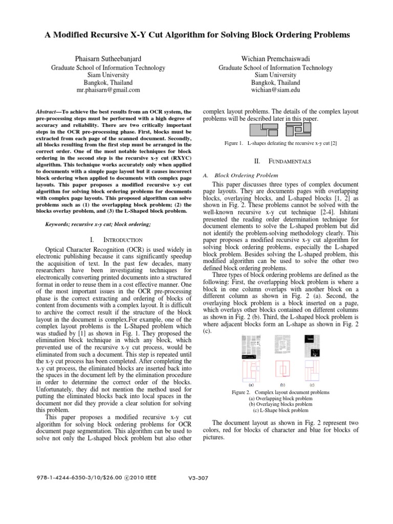 A Modified Recursive X-Y Cut Algorithm For Solving Block Ordering Problems | PDF | Optical ...
