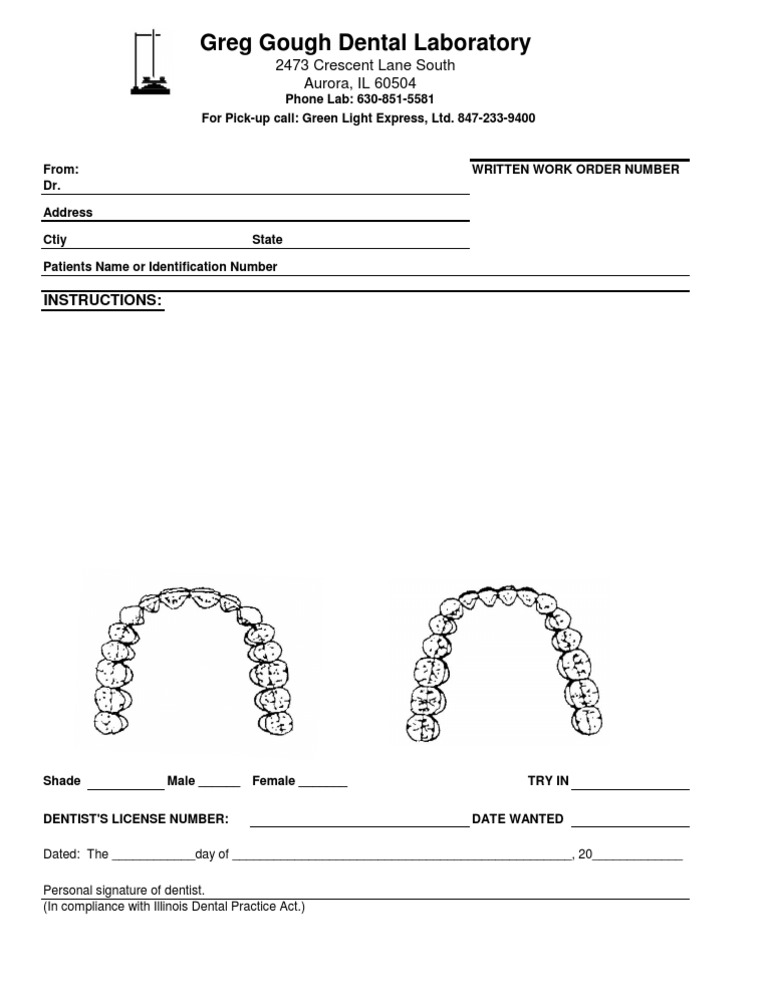 Greg Gough Dental Laboratory: Aurora, IL 60504 2473 Crescent Lane South ...