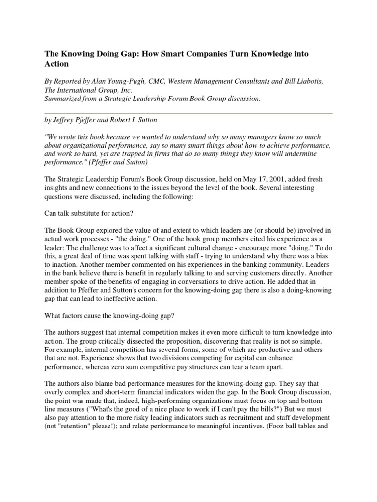 The Knowing Doing Gap | PDF | Strategic Leadership | Strategic Management