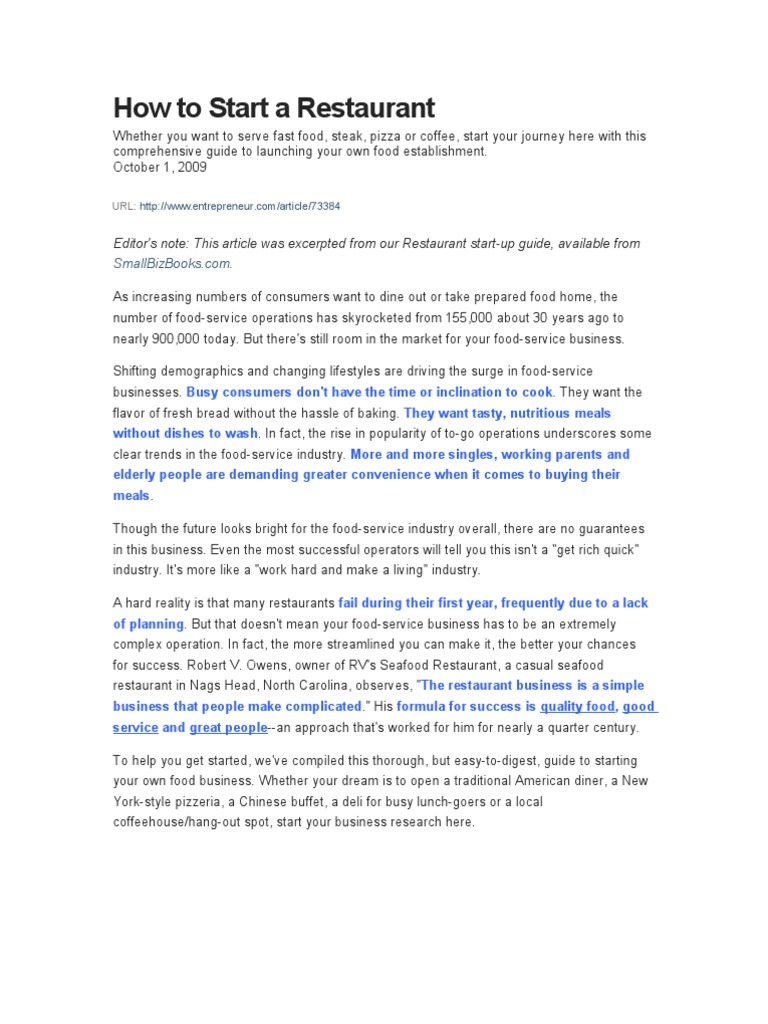 How To Start A Restaurant | PDF | Menu | Restaurants