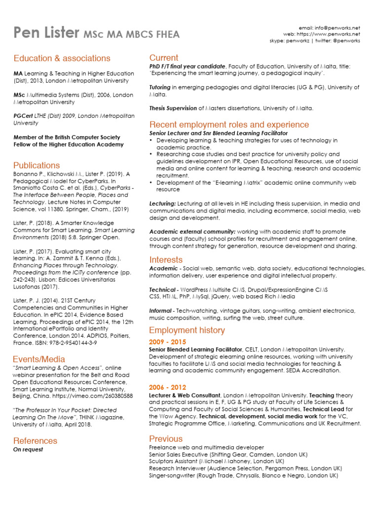 Pen Lister: CV | PDF | Educational Technology | Thesis