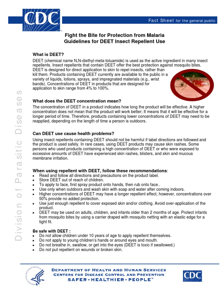 Fight The Bite For Protection From Malaria Guidelines For DEET Insect ...