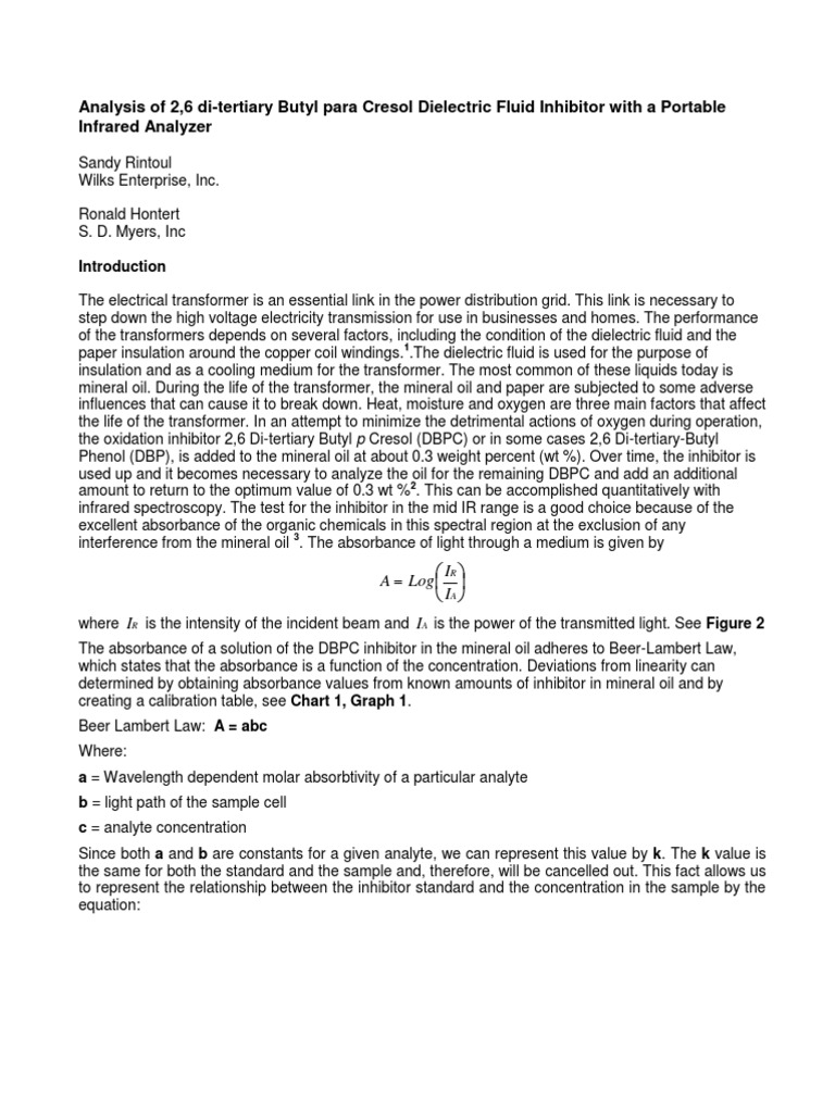 Portable Analyzer For DBPC in Transformer Oil | PDF | Absorbance | Infrared