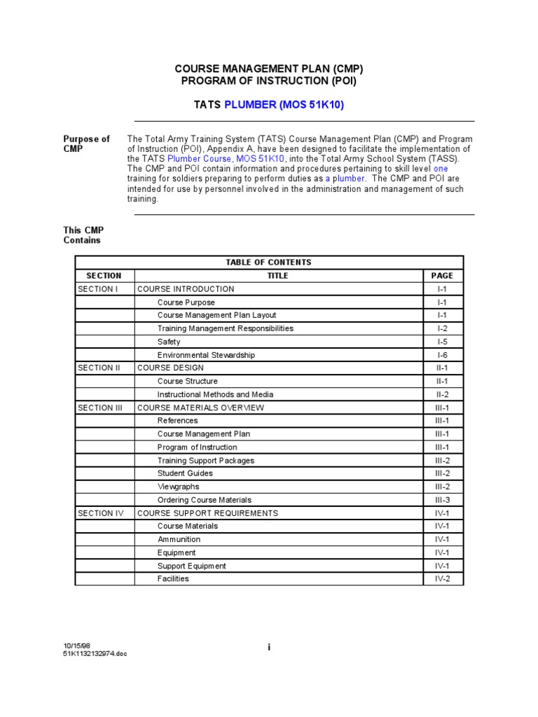 Course Management Plan (CMP) Program of Instruction (Poi) Tats | PDF