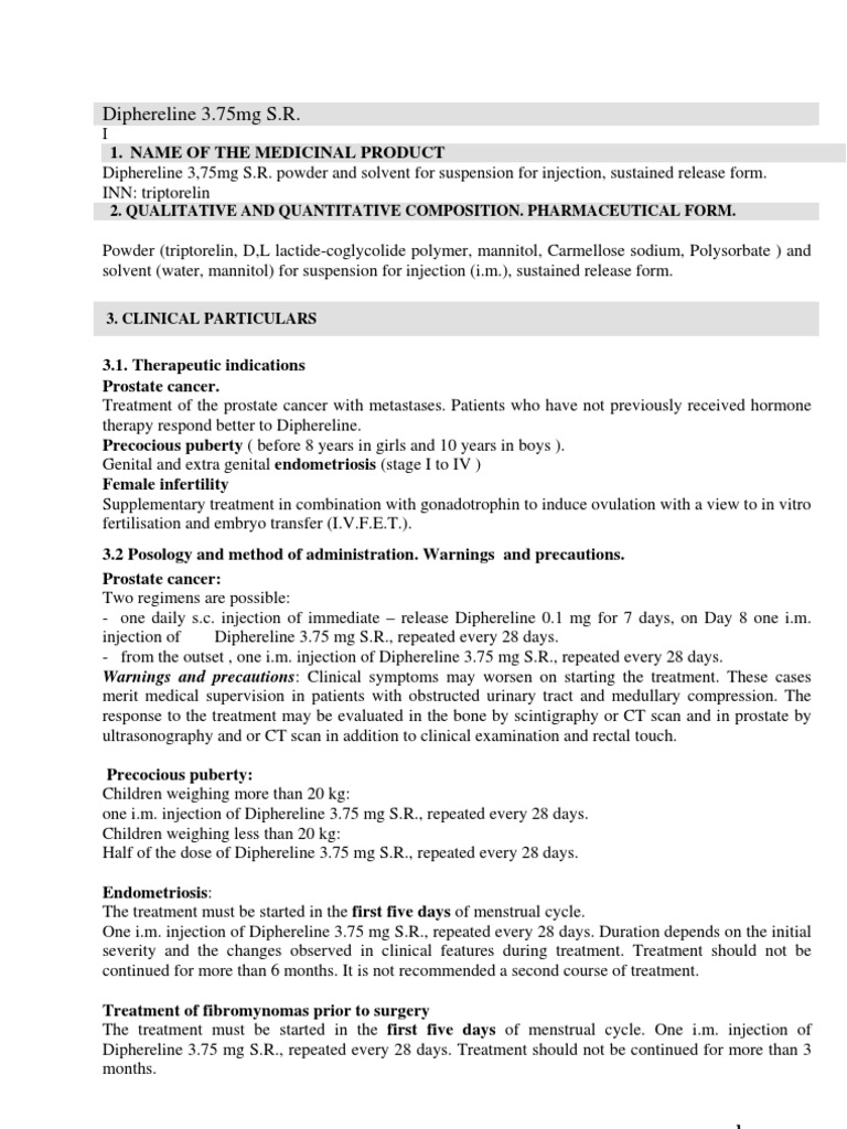 Diphereline S.R 3.75mg Eng | PDF | Luteinizing Hormone | Gonadotropin