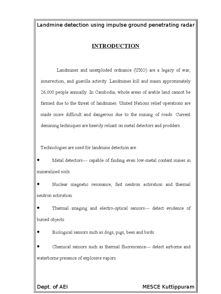 Landmine Detection Using Impulse Ground Penetrating Radar Seminar Report Pdf Analog To