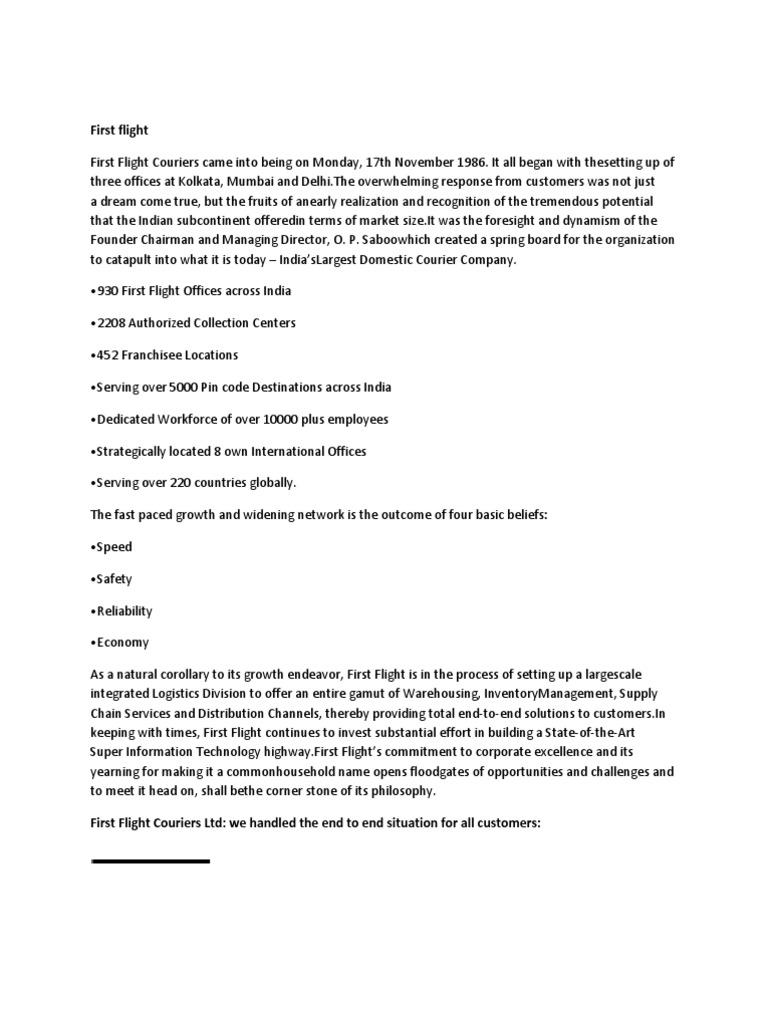 First Flight Logistics | PDF | Delivery (Commerce) | Courier