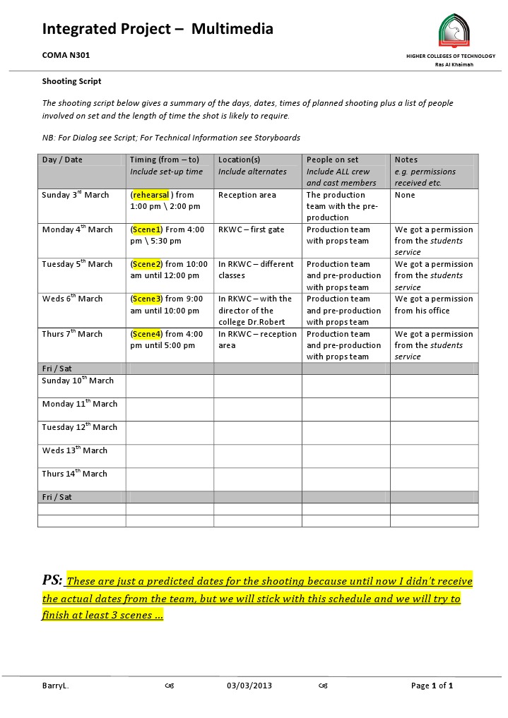 Shooting Script Template Com301 | PDF
