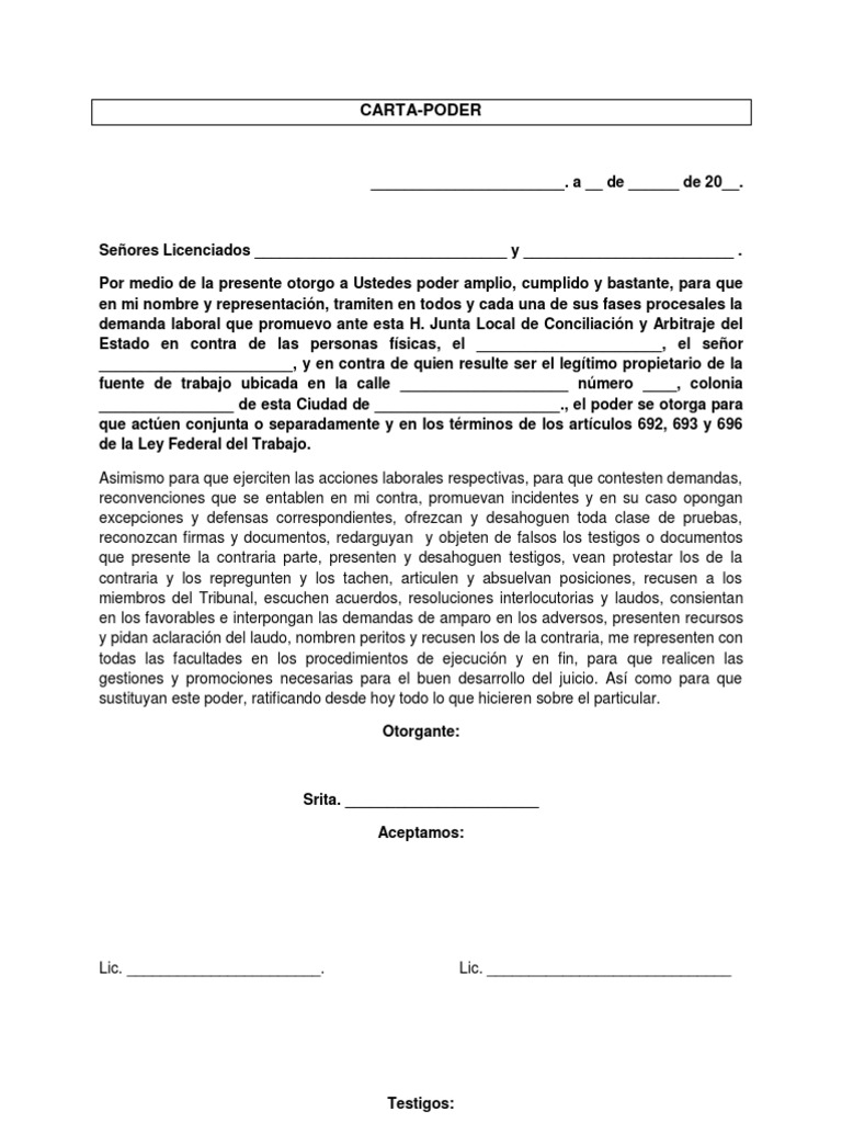 Formato Carta Poder Laboral | PDF