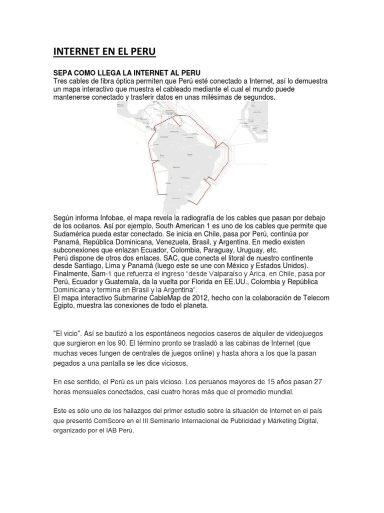 Cómo llega Internet al Perú: Conexiones y uso | PDF | Internet | Facebook