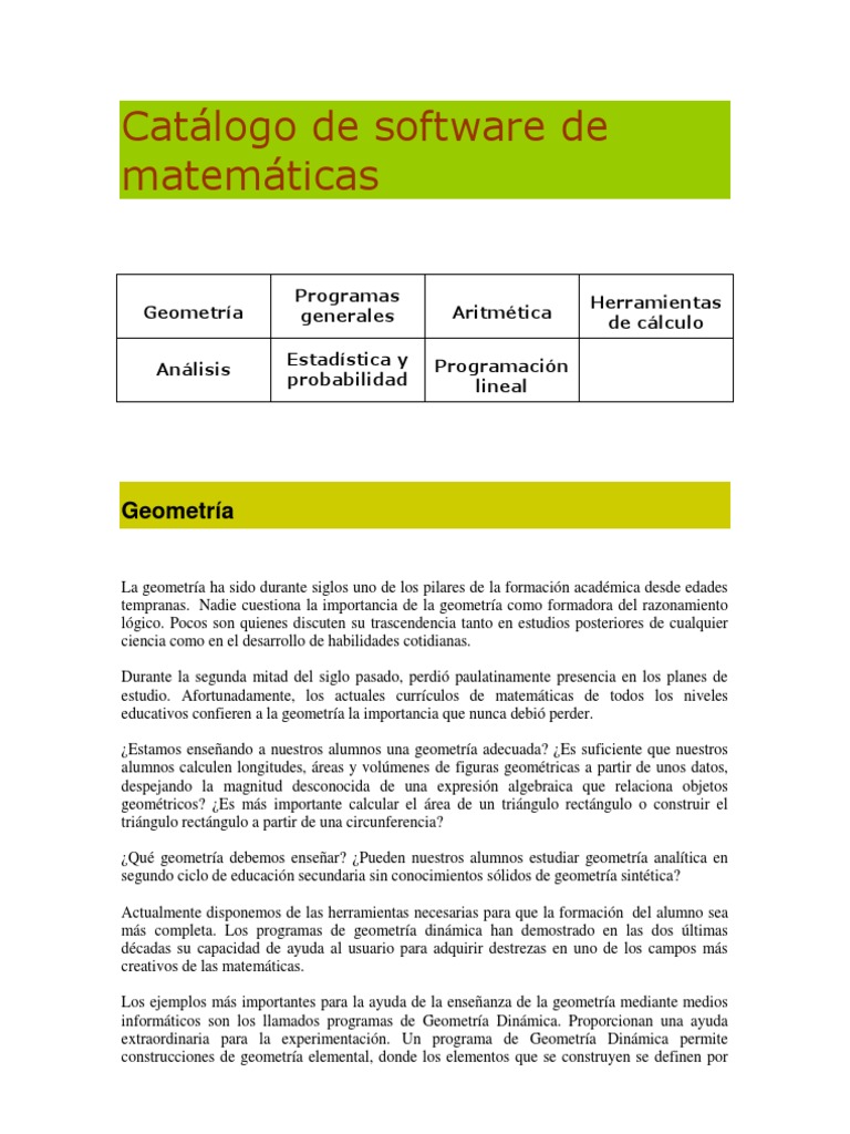 Catálogo de Software de Matemáticas | PDF