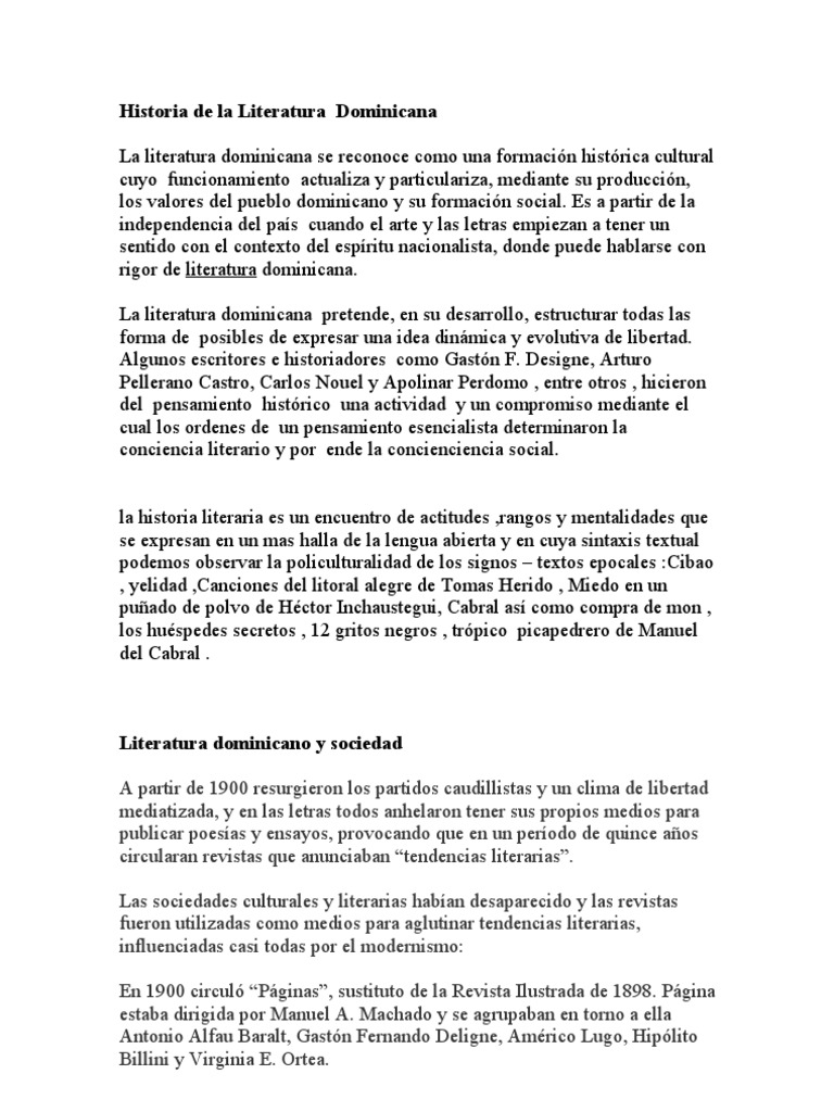 Historia de La Literatura Dominicana | PDF | República Dominicana | Poesía