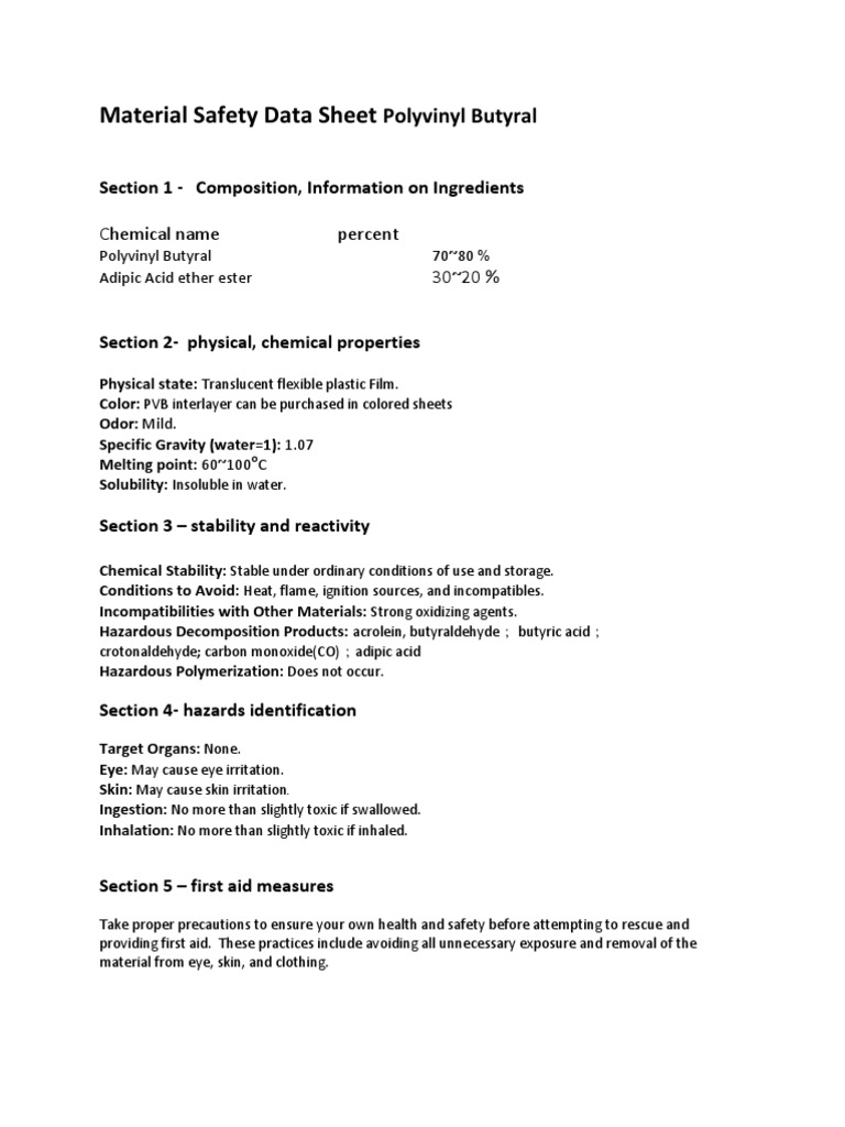 Msds PVB | PDF | Polyvinyl Chloride | Chemical Substances