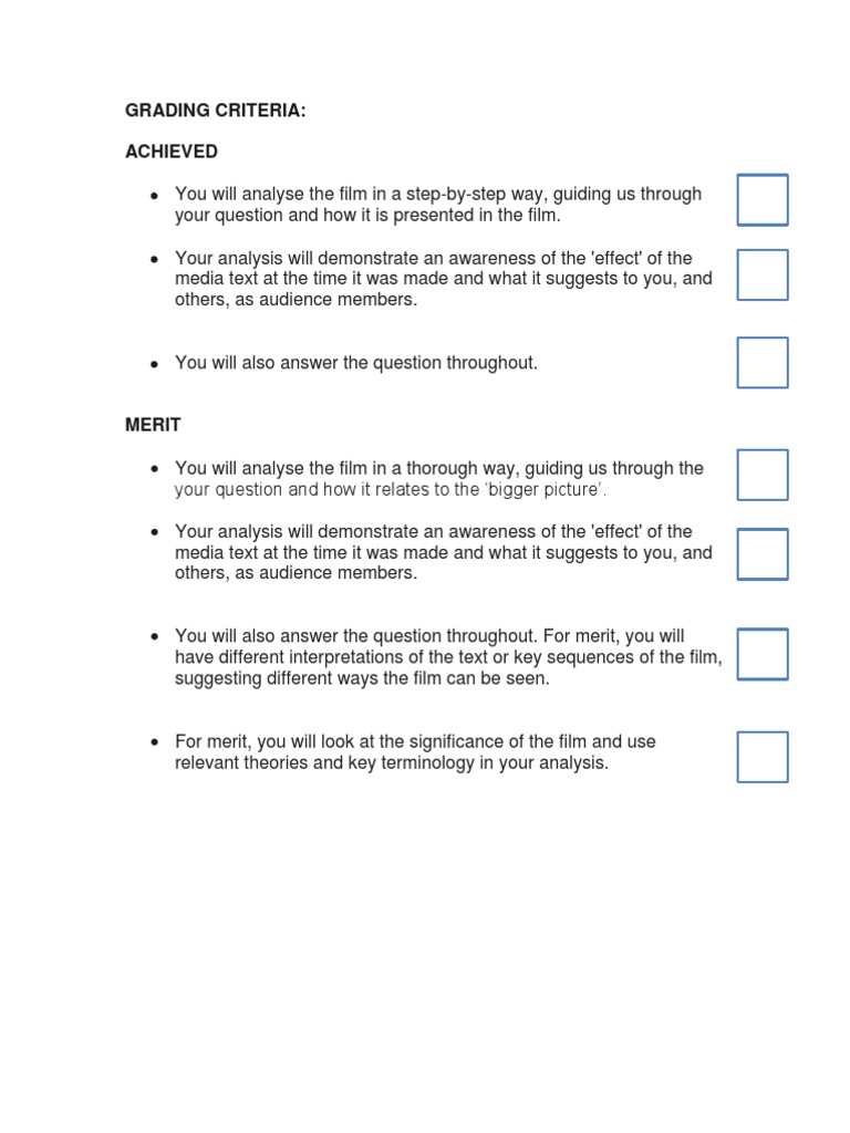 Grading Criteria: Achieved You Will Analyse The Film in A Step-By-Step ...