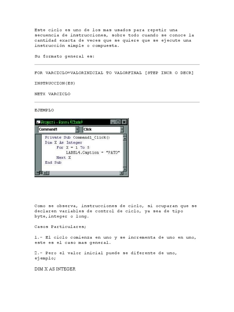 Ciclo For en Visual Basic | PDF | Básico | Ingeniería de software