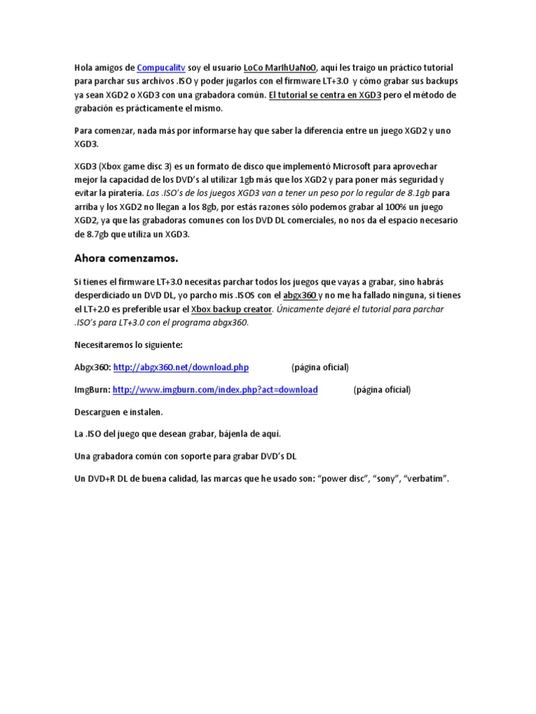 Tutorial Grabar Juegos de Xbox 360 para CompucaliTV | PDF | Informática ...