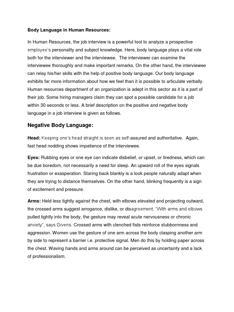 Body Language In Job Interviews Pdf Body Language Job Interview
