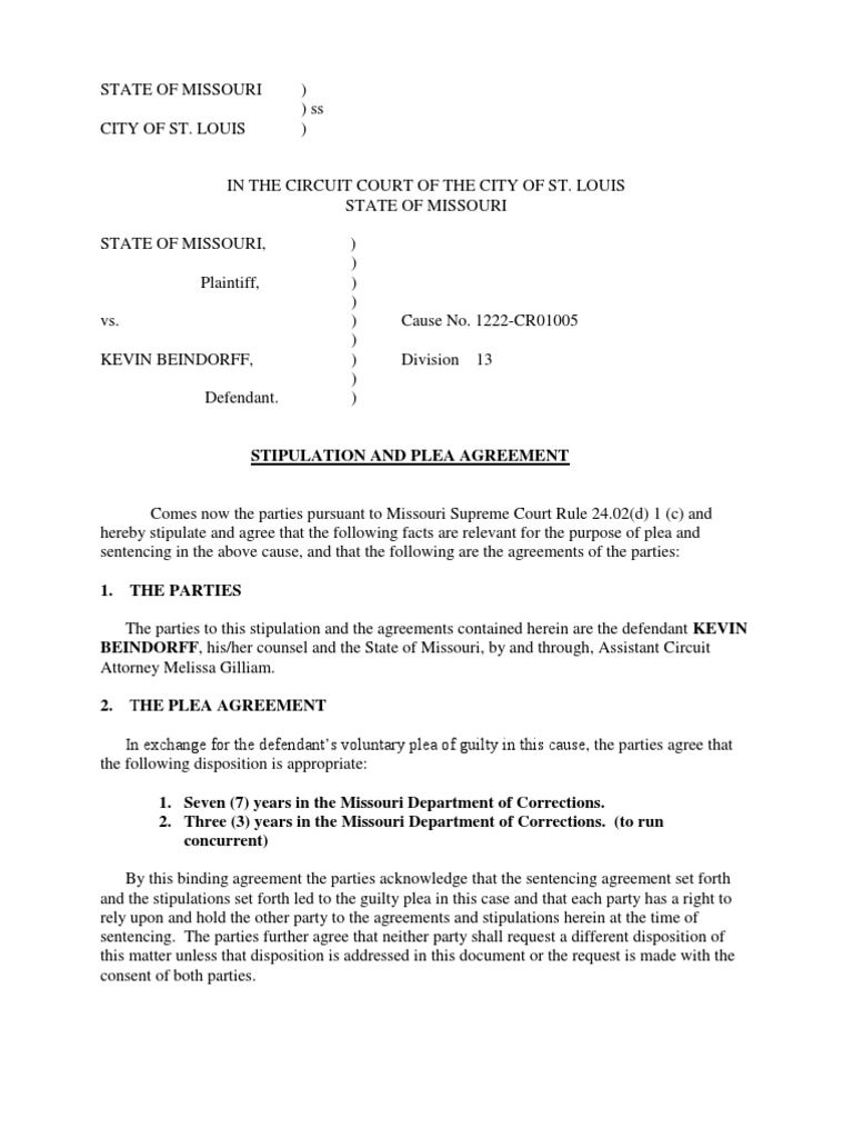 Plea Agreement Kevin Beindorff | PDF | Plea | Probation