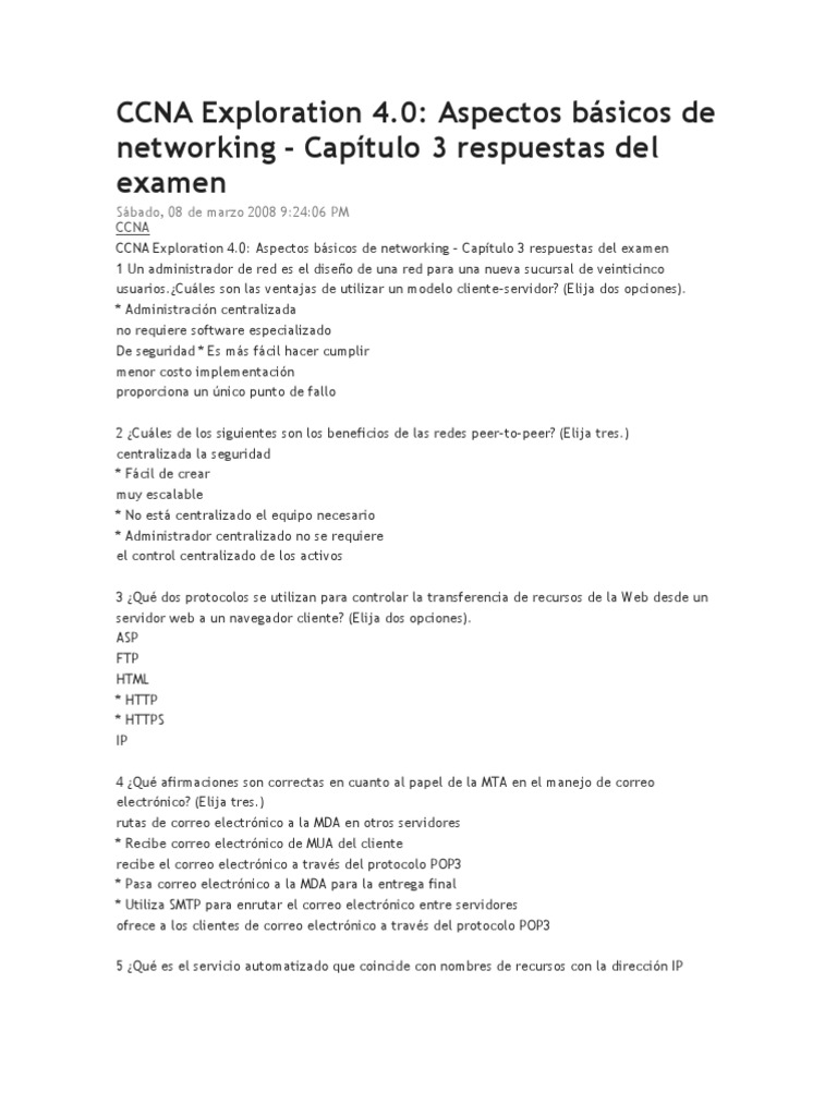 CCNA Exploration 4 Capitulo 3 Respuestas de Examen | PDF | Protocolos de comunicaciones | Red de ...