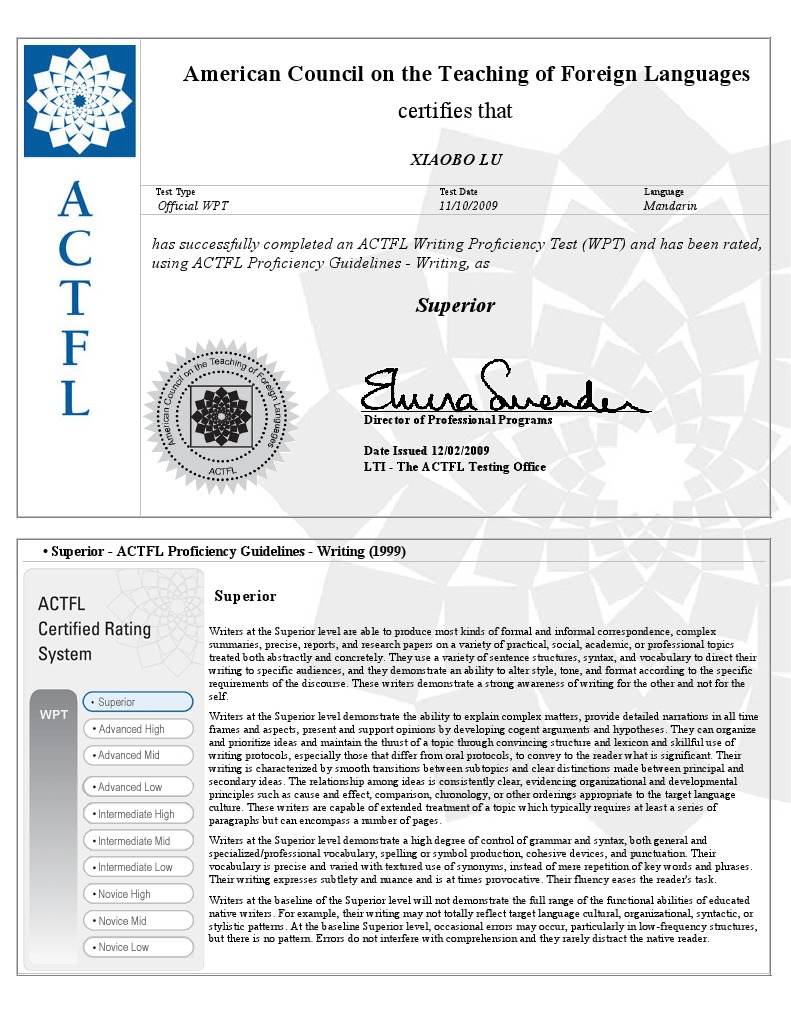 Actfl Certificate WPT | PDF | Syntax | Vocabulary