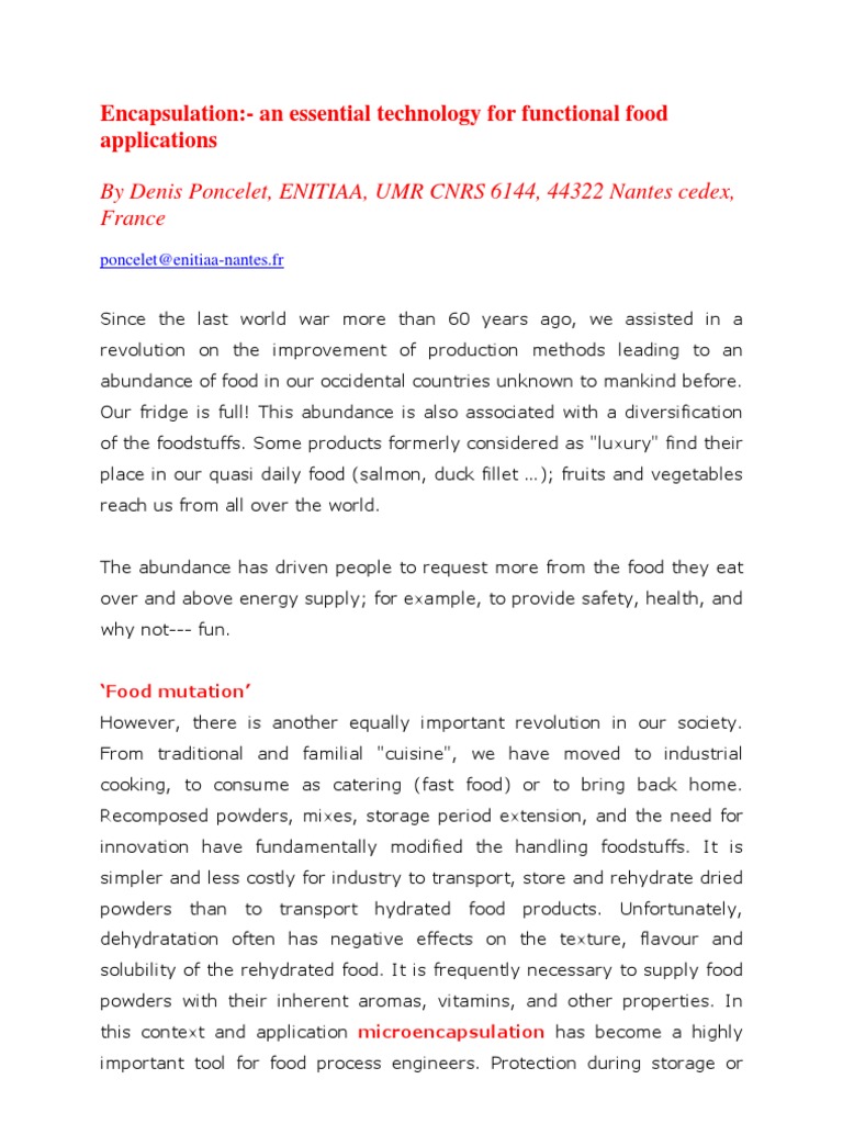 Encapsulation - An Essential Technology For Food Applications. | PDF ...