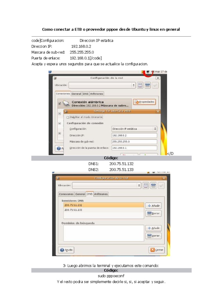 Pppoe Ubuntu Linux | PDF | Mac OS | Dirección IP