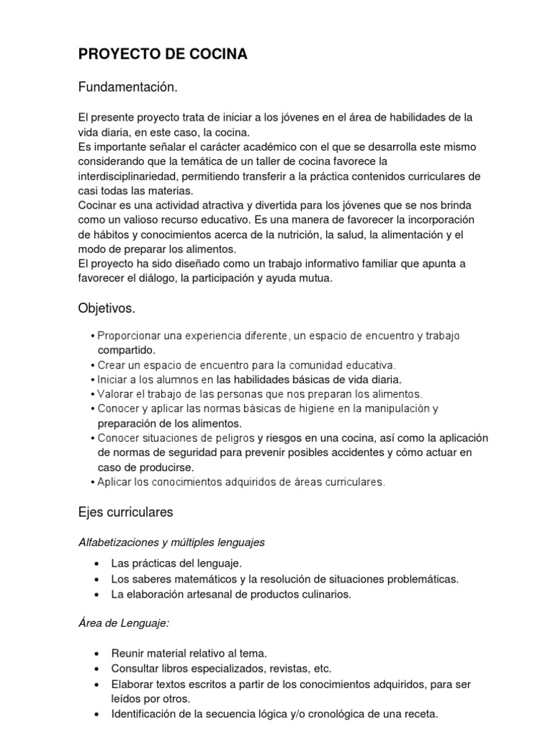 Proyecto de Cocina para Niños | PDF | Alimentos | Enseñanza de matemática