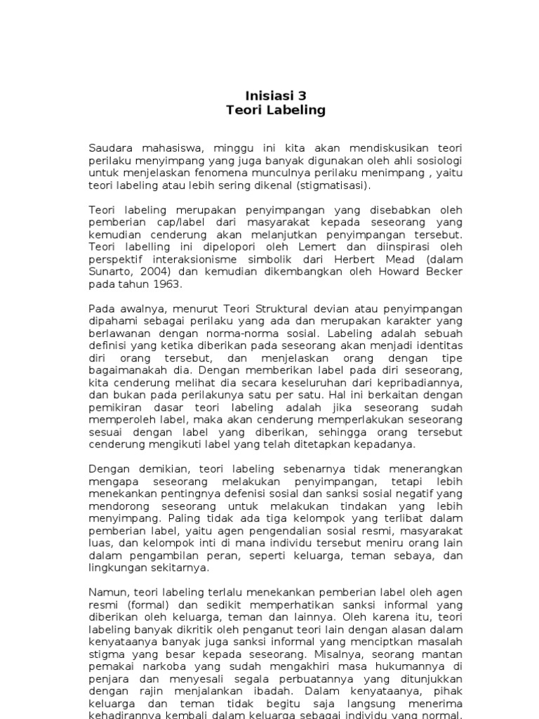 Teori Labeling dalam Penyimpangan Sosial | PDF | Ilmu Sosial