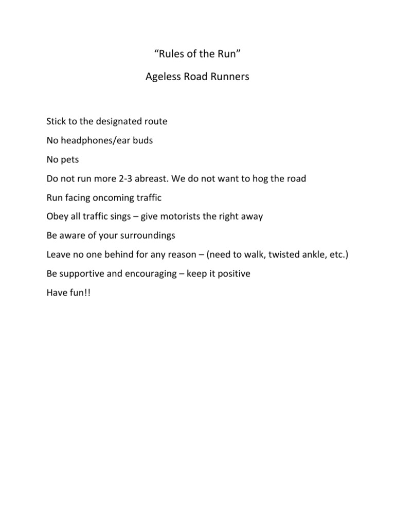 Ageless Road Runners Running Rules | PDF | Lifestyle