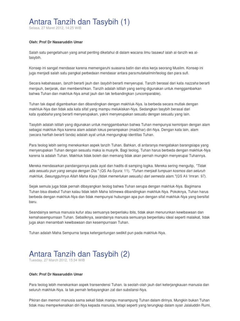 Antara Tanzih Dan Tasybih | PDF