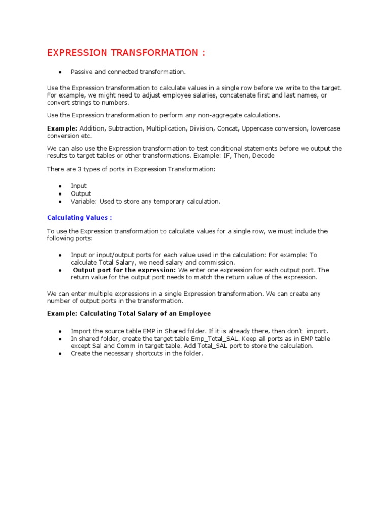 Expression Transformation | PDF | Sql | Information Technology Management