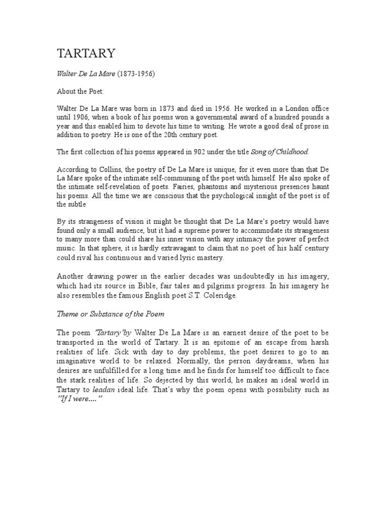 Poem [Tartary] | Romanticism | Imagination