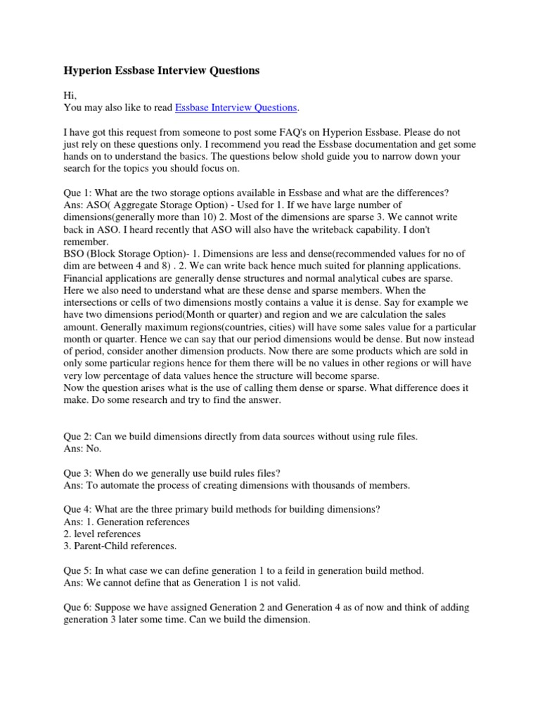 Hyperion Essbase Interview Questions | PDF | Databases | Application Software