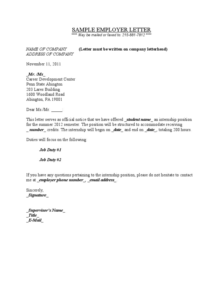 Sample Employer Let Generic11 | PDF